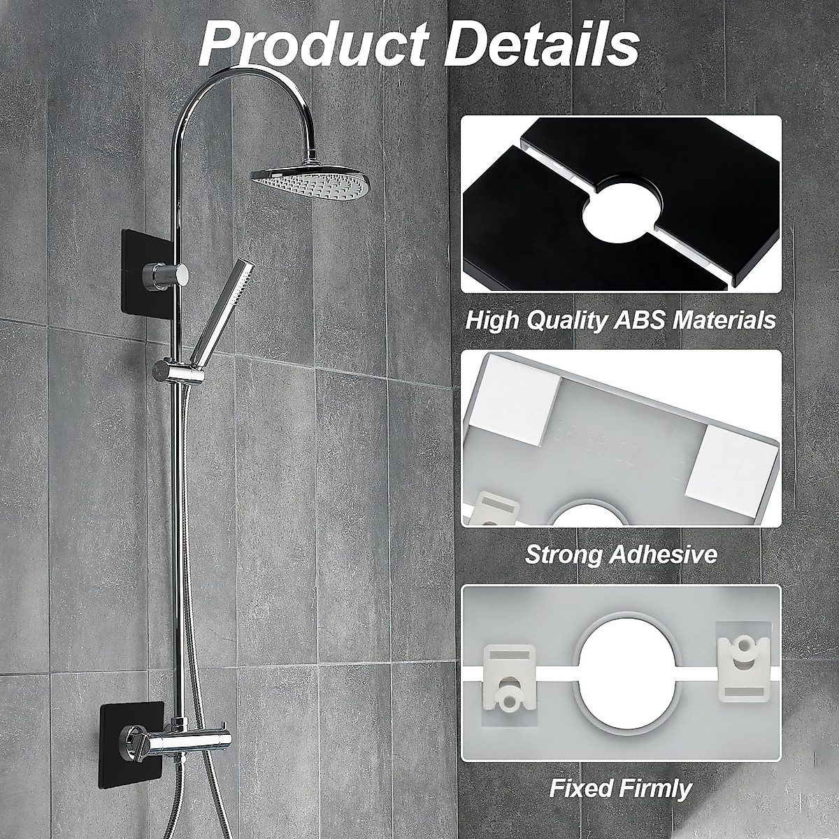 LLMSIX 2PCS Shower Arm Flange, Plastic Square Escutcheon Plate Matte Black Plumbing Cover Plates Self-Adhesive Shower Flange Cover Plate for Covering Gaps Holes, Fit for 20mm/0.78 Inch Diameter Pipe