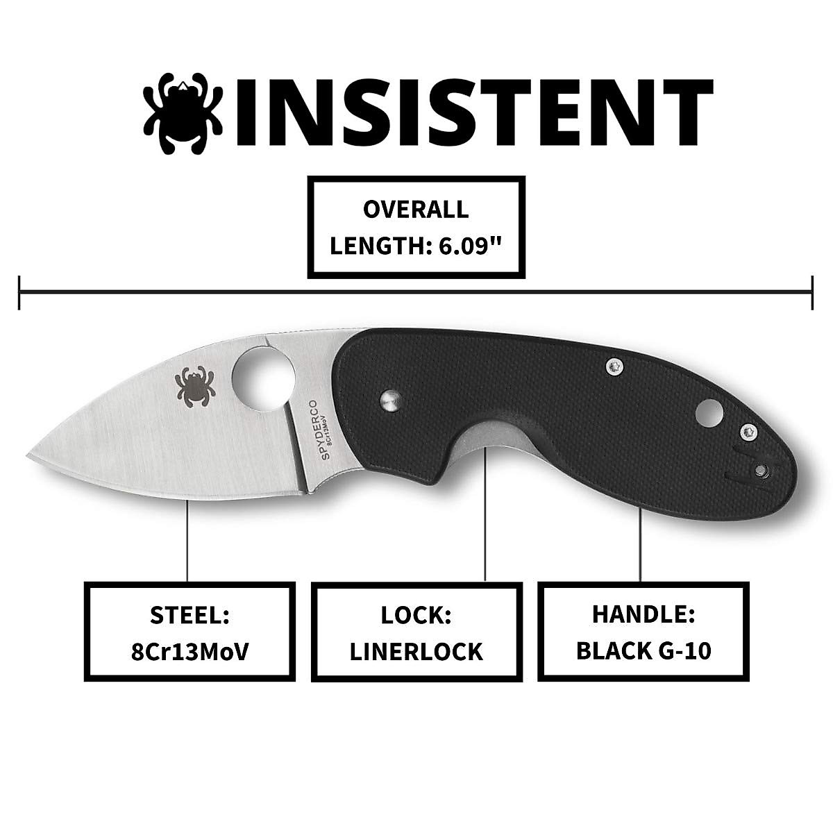 Spyderco Insistent Value Knife with 2.47" Stainless Steel Blade and Durable Black G-10 Handle - PlainEdge - C246GP