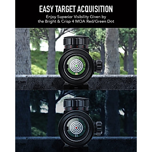 Pinty Tactical 1x40mm Reflex Red Green Dot Sight Riflescope, 4 MOA Rifle Optic Sight, Fits 20mm Picatinny Weaver Rail