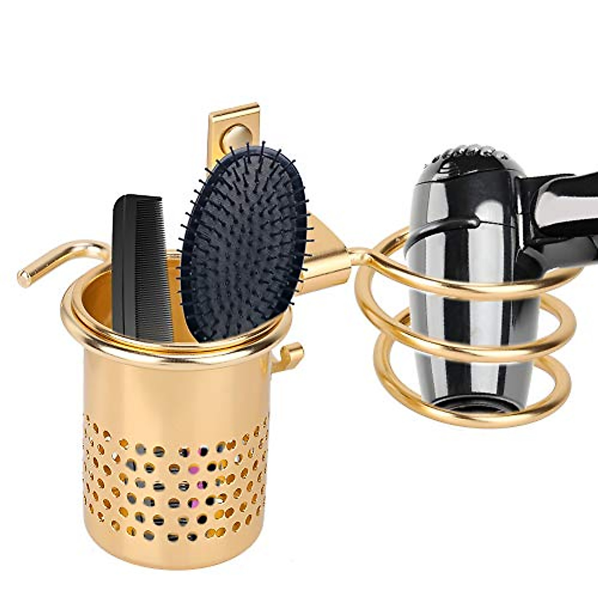 Hair Dryer Holder, Space Aluminum Wall Mounted Hair Dryer Holder Spiral Hair Care Tools Hanging Rack Organizer for Blow Dryer Comb (#2)