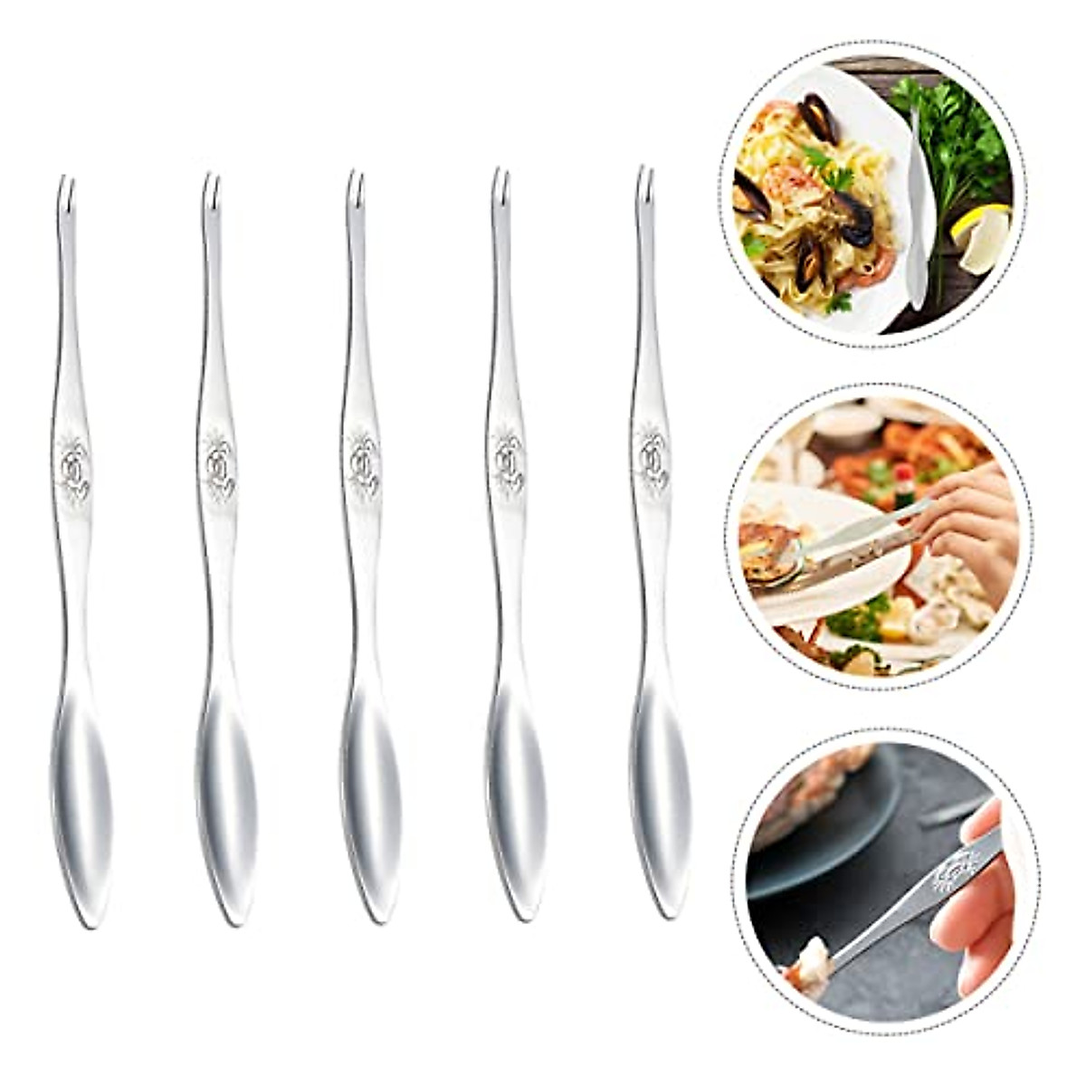Healvian 5pcs Stainless Steel Crab Fork Tool Heavy Duty Forks Seafood Tools Lobster Eating Tools Prawns Picks Seafood Opener Tool Set Crabs Eating Tools Kit Crabs Eating Fork Silver