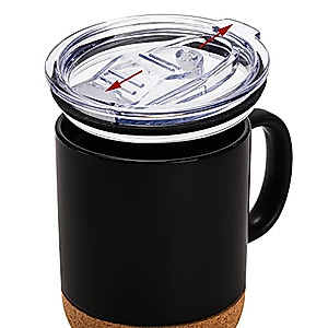 SOUJOY Set of 4 Cork Base Coffee Mug, 13oz Ceramic Mug with Insulated Cork Bottom and Spill proof Lids, Tea Mug Gift Set for Women Men