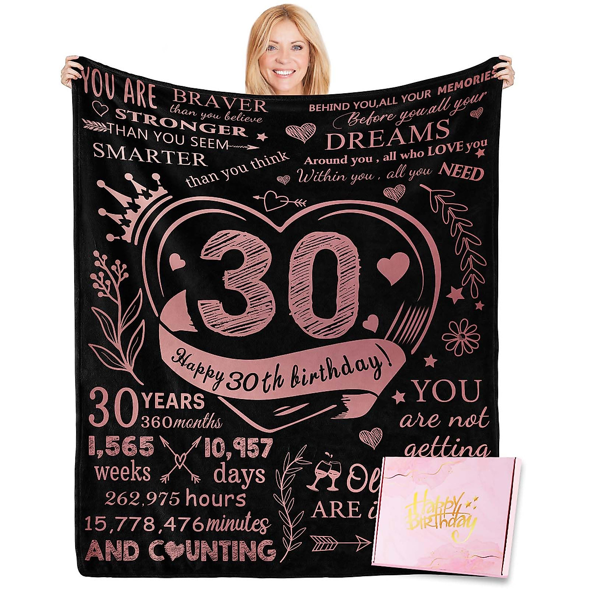 HAINANBOY 30th Birthday Blanket for Her, Polyester, Blackpink, 60x50 in, Lightweight, Perfect 30 Year Old Gifts for Women