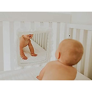 Cribby Baby Mirror for Crib and Bassinet for Infants and Newborns with Shatterproof, Unbreakable Acrylic and Full Quilted Cover, Interior Side Mounting, No Glass for Safe Early Learning Use