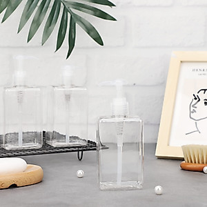 Suream Refillable Shampoo and Conditioner Bottles, 9.5oz/280ml Clear Plastic Pump Dispensers for Shower, Square Empty Bathroom Bottle for Body Wash, Essential Oil, Soap Liquid, Lotion, 3Pack