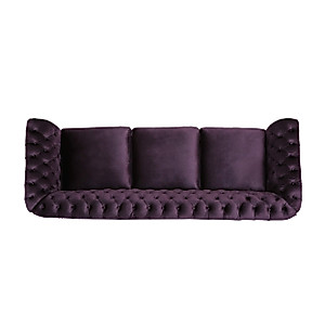 Great Deal Furniture GDFStudio Tufted Jewel Toned Velvet Sofa with Scroll Arms, BlackBerry