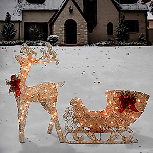 National Tree Company Company lit Artificial Christmas Décor | Includes Pre-Strung LED Lights and Ground Stakes | Reindeer and Santa's Sleigh-4 ft, White, Red, Green