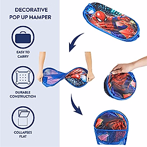 "Idea Nuova Marvel Spiderman Pop Up Hamper with Durable Carry Handles, 21"" H x 13.5"" W X 13.5"" L", red