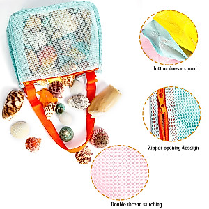 DAIKOYE Beach Toy Mesh Beach Bags - Kids Shell Collecting Bags Sand Toy Totes with Adjustable Carrying Straps–Perfect Fun for Kids Hunting Shells in The Sand (3 Pack)