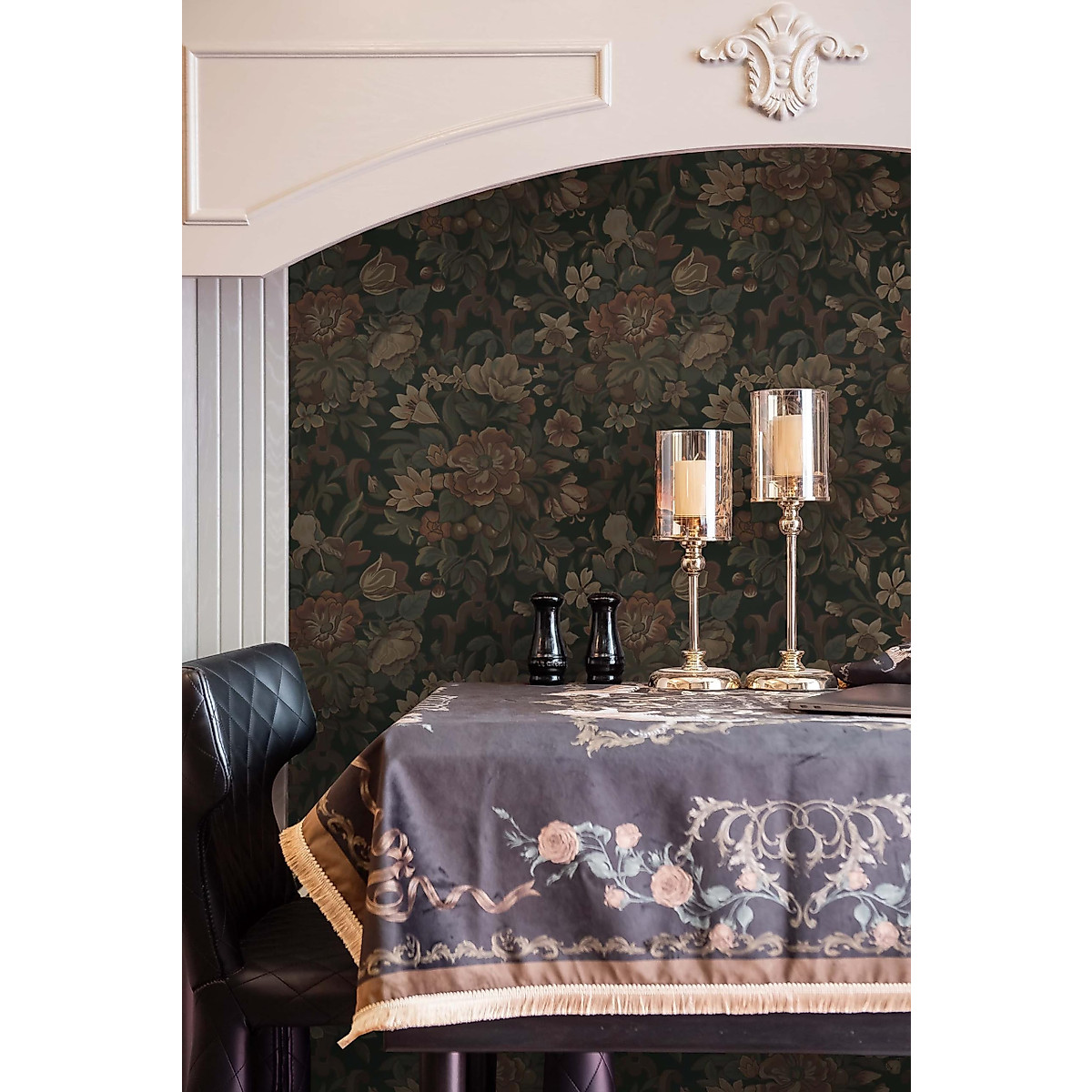 Dimoon 78.7"x16.1"Floral Peel and Stick Wallpaper Dark Green Vintage Flower Leaf Contact Paper Wallpaper for Bedroom Thicken Waterproof Self Adhesive Wall Paper Removable Shelf Liner Vinyl Roll