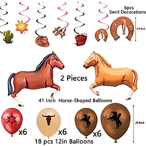 Western Cowgirl Party Supplies Including Horse Theme Happy Birthday Banner, Horse Hanging Swirls, Cake Toppers, Horse Balloon and Horse-Shaped Balloons for Horse Racing Party Retro Horse Rodeo Party