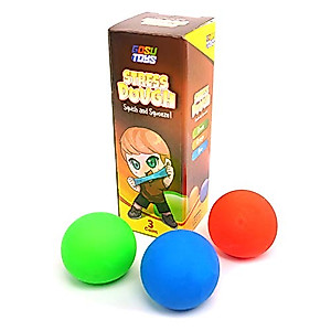 3 Pack Stress Dough Ball Soft Stretchy Stress Ball Toy for Kids Squeeze and Pull for Adult Anxiety Hand Therapy Relaxing Non Toxic Sensory Fidget Squishy Doh Splat Action in Green, Orange, Blue