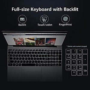 VGKE [Windows 11 Home] B15 Windows 11 Laptop with Fingerprint Reader, 15.6" Full HD 1920*1080 IPS, Intel Celeron J4125 Processor, 12GB RAM LPDDR4, 256GB SSD, Backlit Keyboard