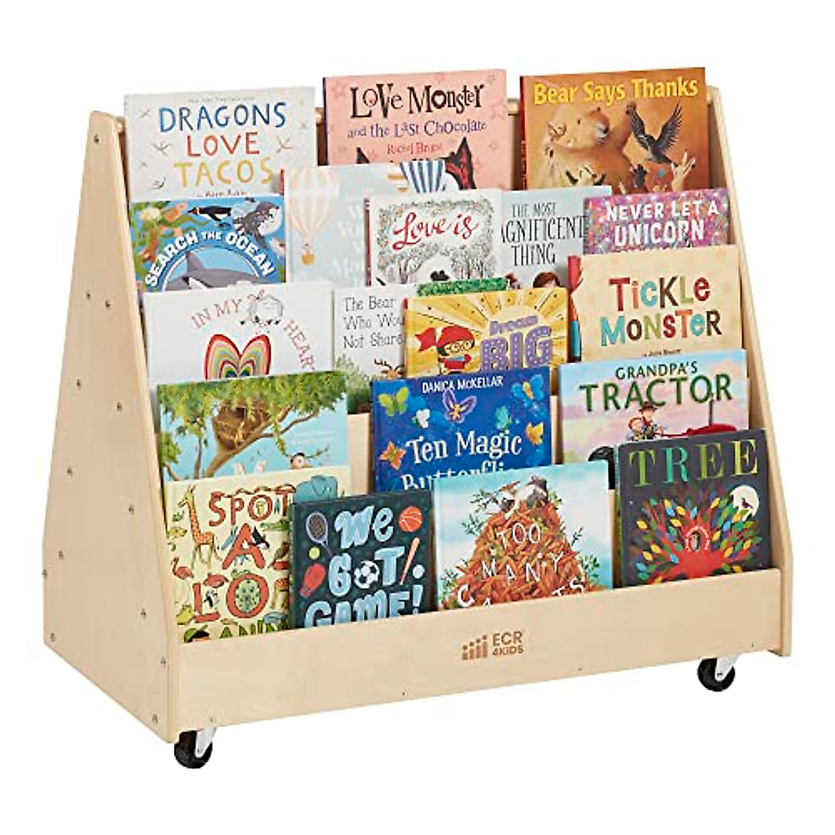 ECR4Kids Double-Sided Mobile Book Display, Classroom Bookshelf, Natural — 🛍️ The Retail Market