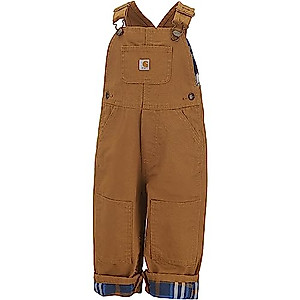 Carhartt Baby Boys' Canvas Overall Flannel Lined, Brown, 12 Months