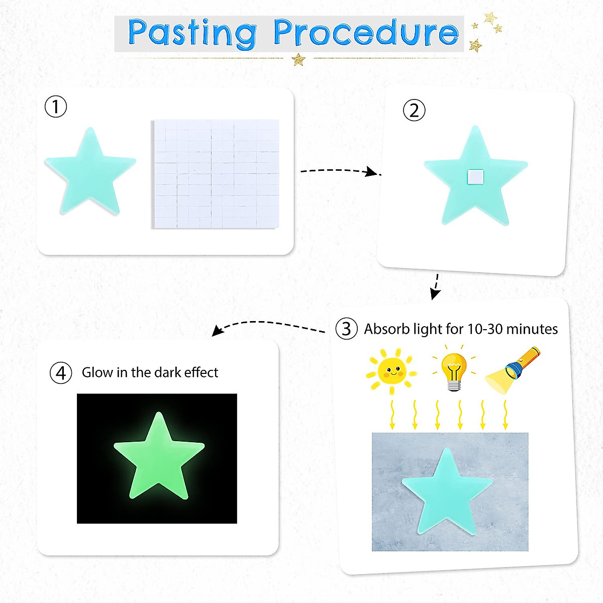 Glow in The Dark Stars Blue 200 Pcs Luminous Stickers Ceiling Stars Fluorescent Wall Stickers Decor 3D Murals Decals for Home Wall Decorate Adhesive Dots Starry Sky Kids Boys Baby Bedroom Decorations