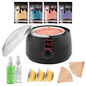 At Home Waxing Kit for Women and Men, Includes Digital Wax Warmer, Hard Wax Beads, Waxing Oils, Applicators, and Bowls, Wax Melter Set for Bikini Line, Eyebrow, Underarm, and Lip Hair Removal