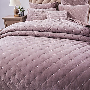 Tache Velvet Dreams Luxurious Velveteen Velour Super Soft Plush Warm Cozy Diamond Tufted Polka Dot Quilted Coverlet Light Purple Mauve Bedspread Set, King