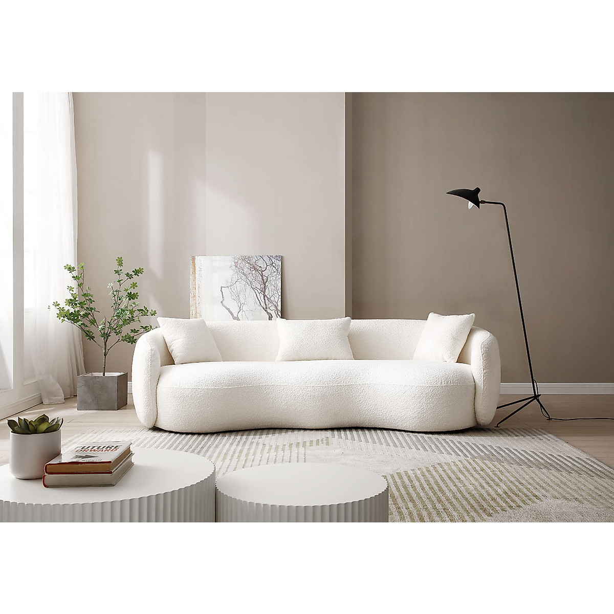 SSC SATITUNCASA 93.6'' Modern Boucle Curved Sofa for Living Room, Luxury Modern Comfy Curved Couch for Apartment, Reception Place, 4 Seater Cloud Couch (Beige)