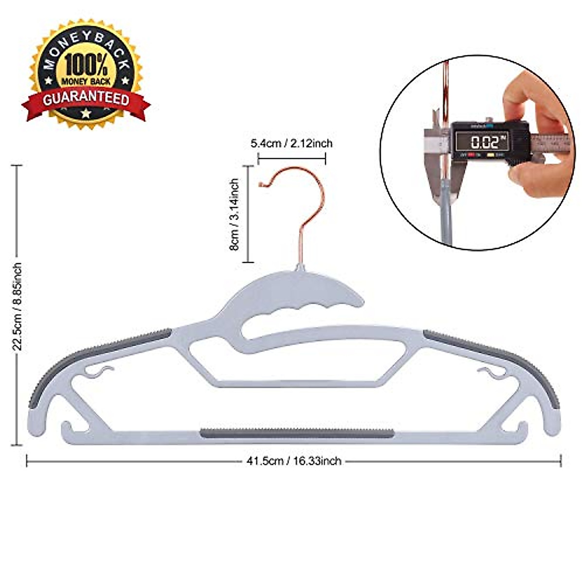 FSUTEG Plastic Hangers Space Saving Clothes Hangers, Upgraded Rubber Stripe Non Slip Coat Hanger, 50 Pack Heavy Duty Plastic Hangers for Clothes Grey