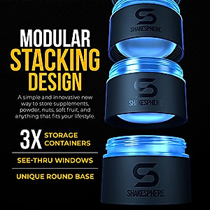 ShakeSphere Stackable Snack Containers - Organizer Carrier for Food, Protein Powders, Nuts & Supplements - 3 Leakproof, Twist Lock Holders - Portable Storage for Lunch, Office, Gym, Travel (Rose Gold)