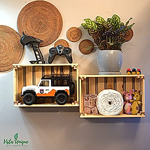 Set of 2 Portable Wooden Storage Bin Container - Decorative Closet, Cabinet and Shelf Basket Organizer Foldable Rustic Wooden Crates for Storage and Farmhouse Style Decor Multipurpose Wood Boxes