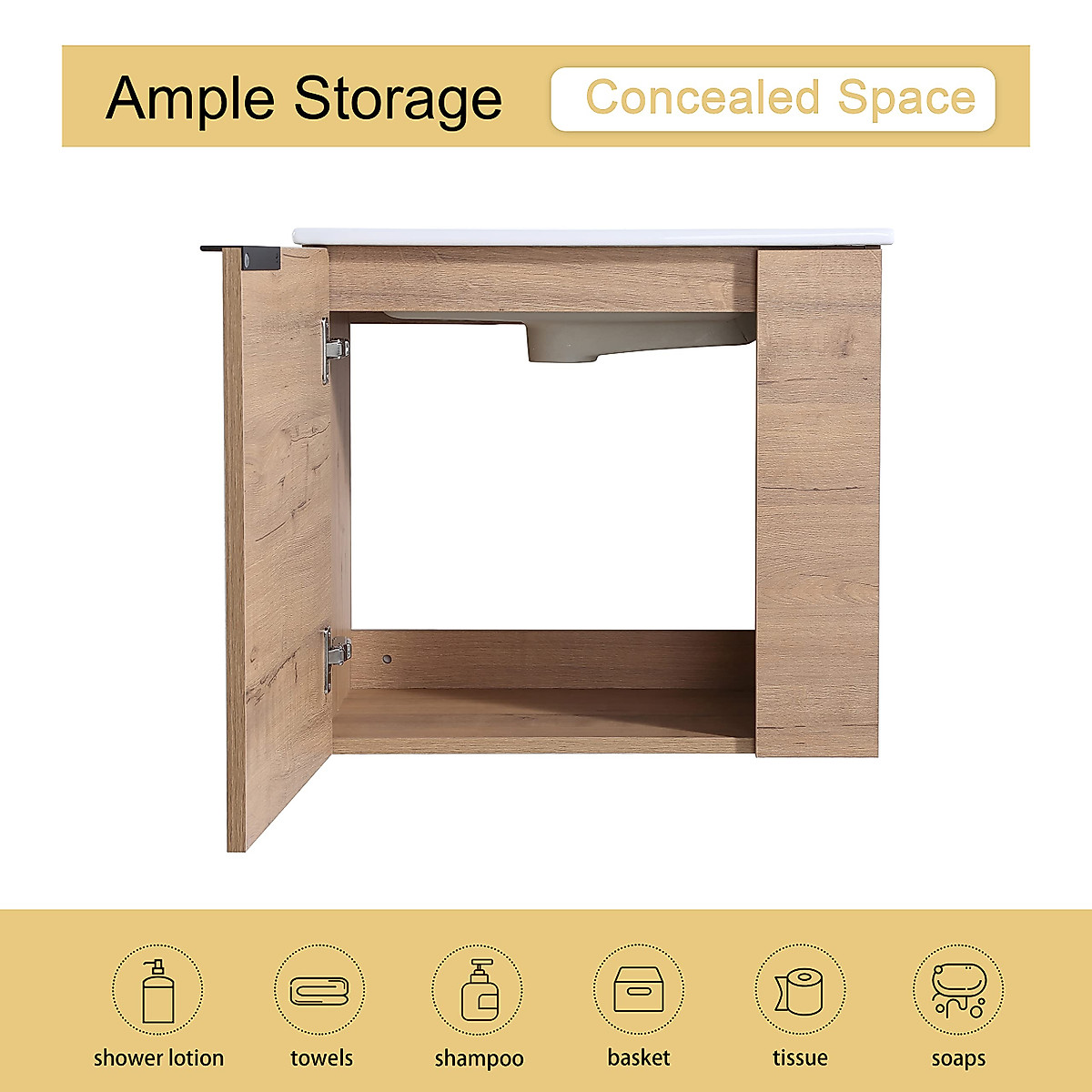 Malwee 22" Floating Bathroom Vanity with Sink, 22 Inch Single Sink Wall Mounted Bathroom Vanity, with 1 Door and White Ceramic Basin Sink Top (002-22)