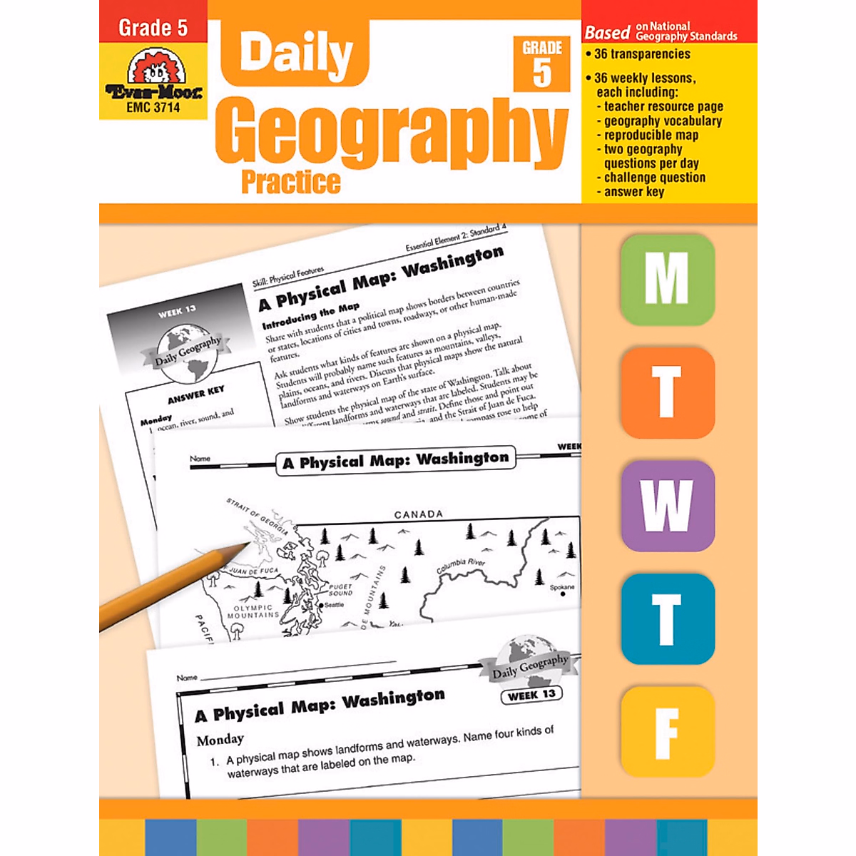 EVAN-MOOR Book Daily Geography Practice- Grade 5, 8.5 H x 11.0 L x 0.36 W