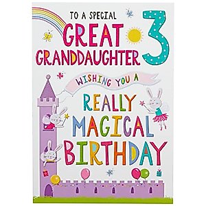 Regal Publishing Juvenile Birthday Card Age 3 Great Granddaughter - 9 x 6 inches