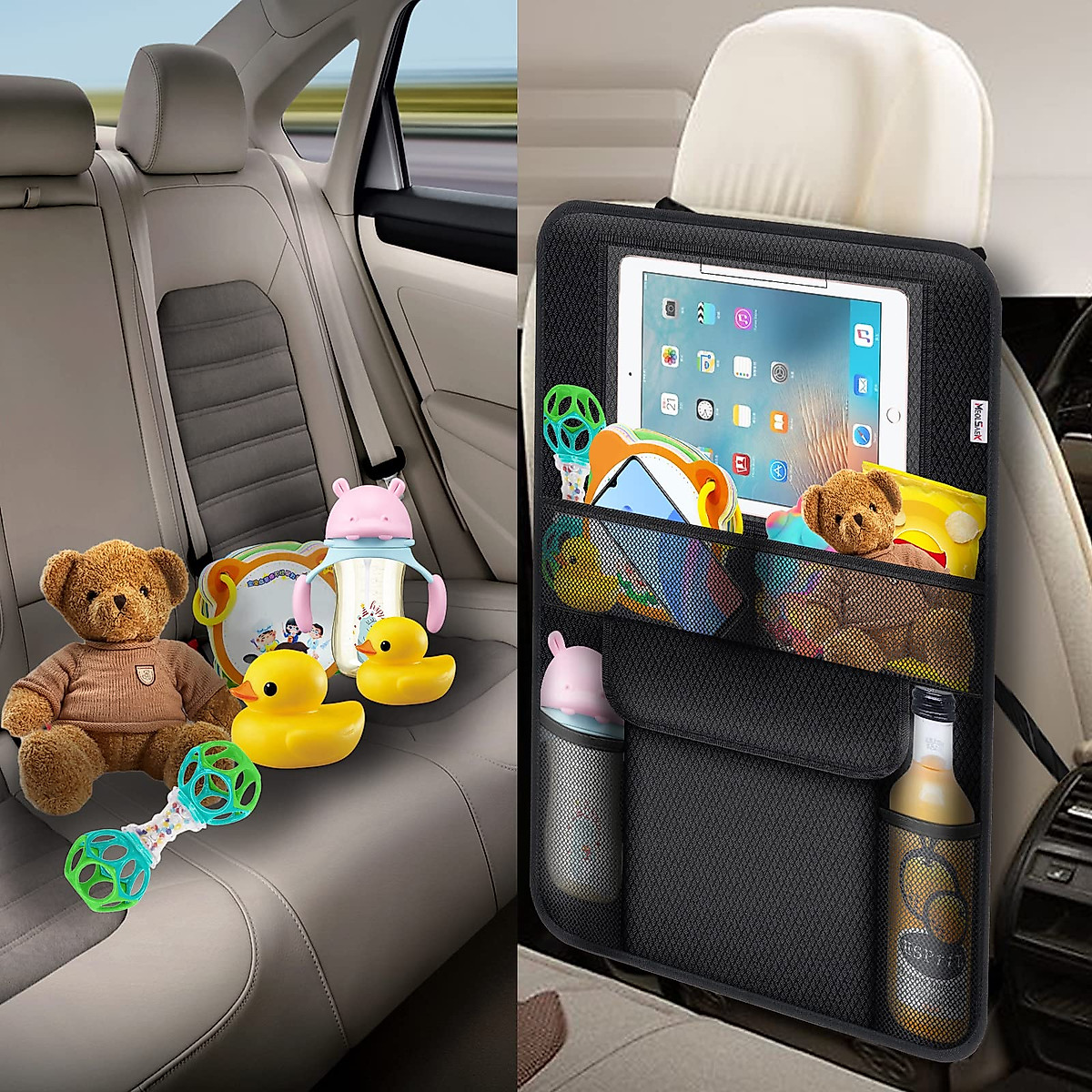 Kick Mats Back Seat Protector, 2Pack Waterproof Oxford Seat Back Protector, Car Seat Back Protector for Kids, Back of Seat Protector for Kids Feet Car Seat (2pc with Table Pocket)