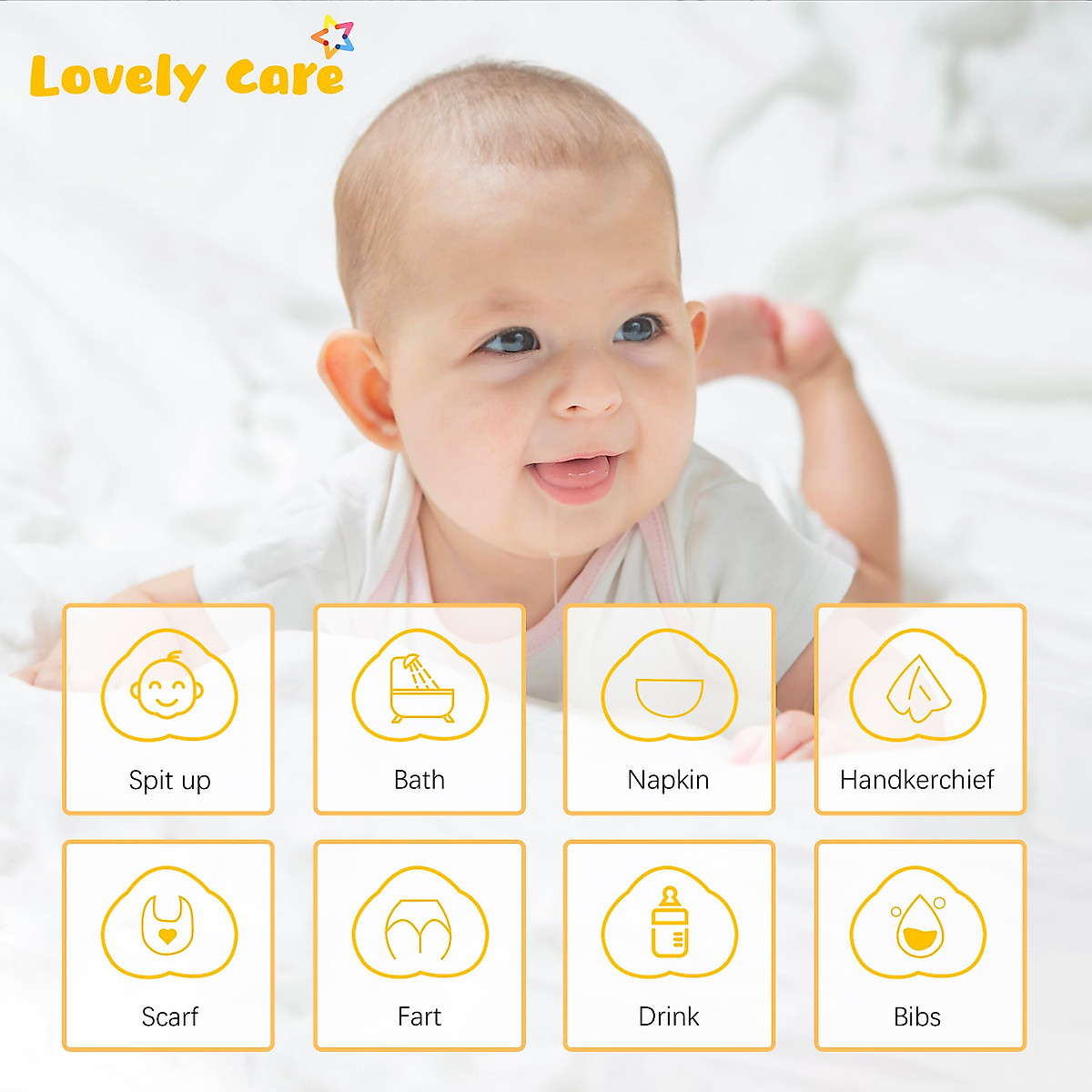 Lovely Care 12 Pack Muslin Burp Cloths 100% Cotton Muslin Cloths Large 20''x10'' Extra Soft and Absorbent Baby Burping Cloth - White