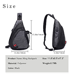 Sling Bag Shoulder Crossbody Backpack for Men Women Lightweight Large USB Waterproof Camo Chest Daypack for Travel Hiking Camping