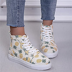 Fashion Women Casual Shoes Flat High Top Lace Strawberry Pineapple Pattern Casual Comfortable Casual Shoes Casual Womens Shoes Wide Width