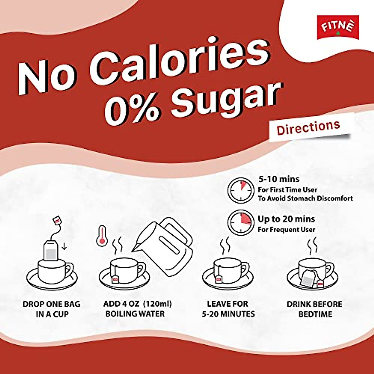 FITNE Original Herbal Tea Senna Infusion Healthy Wellness Beverage Natural Gentle Detox Cleanse No Calories Caffeine Free, 40 Tea Bags