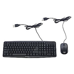 Verbatim Slimline Wired Keyboard and Mouse Combo USB Plug-and-Play Numeric Keypad Adjustable Tilt Legs Optical Corded Mouse Full-Size Computer Keyboard Compatible with PC, Laptop - FFP Packaging Black