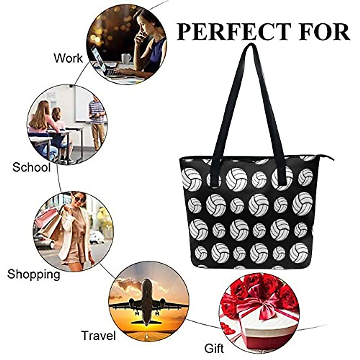 Volleyball Sport Pattern Design Black Shopping Bag Work Tote Shoulder Bag Womens Travel Handbag Hobo Sling Casual Bag for Business, Travel, Date, Party