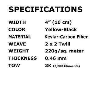 Kevlar FABRIC-2x2 Twill WEAVE-3K/200g (YLW-Blk 1 ft x 4 in)