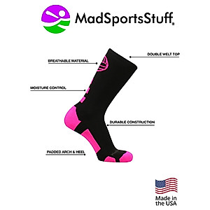 MadSportsStuff Volleyball Logo Crew Socks (Black/Neon Pink, Medium)