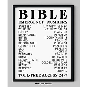 Funny Bible Verse Wall Art - 8x10" UNFRAMED Print - Bible Verse Emergency Numbers - Inspirational, Spiritual Typography Wall Print - Religious Gifts For Women And Men