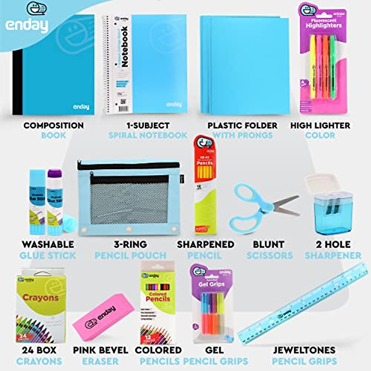 Enday Back to School Supplies for Kids, Blue School Supply Box Grades K-5, Premium Quality Kids School Supplies Kit, Kindergarten School Supplies for Girls and Boys, 71 Piece Set