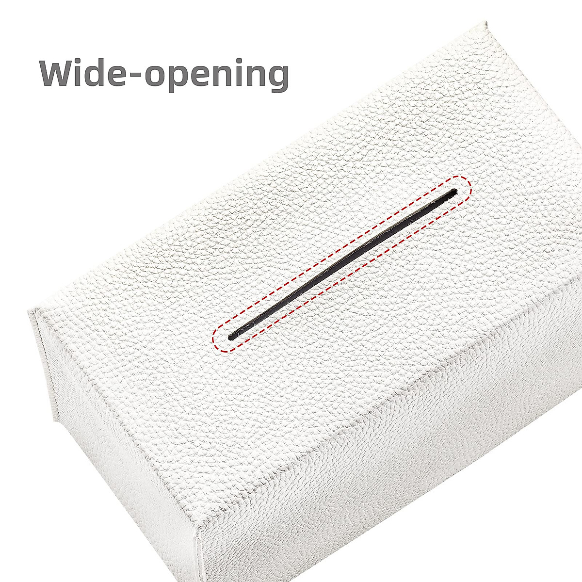 REGELETO Rectangular Tissue Box Cover, Pu Leather Rectangle Tissue Box Holder with Bottom Belt Modern Stylish Tissue Box Organizer for Home, Car, Hotel, Office 9.5"X5"X5" (Off-White)