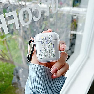 HJWKJUS Compatible with AirPods 1&2 Case for Women Girls,Elegance Lovely Floral Flower Blooms Soft Clear TPU Case with Keychain Anti-dust Shockproof Protective Cover for AirPods 1&2-P