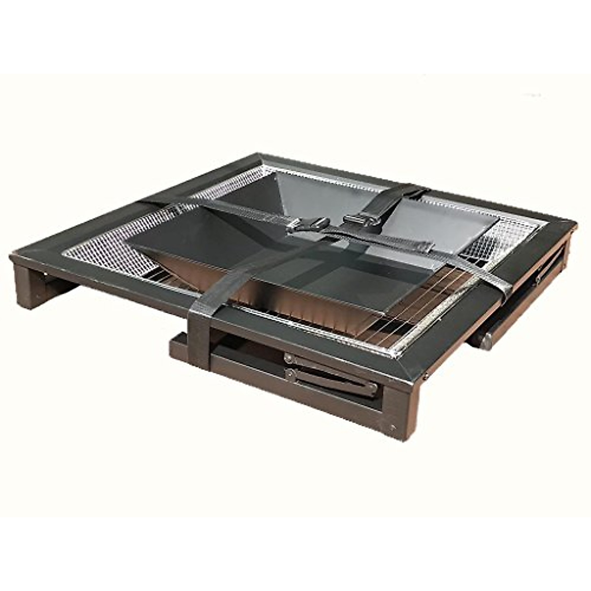 Zynuo 27 Inch Big Black Metal Square Design Charcoal and Wood Log Burning BBQ Grill Outdoor Foldable Portable Patio Fire Pit with Stainless Steel Spark Screen Cover and Hook