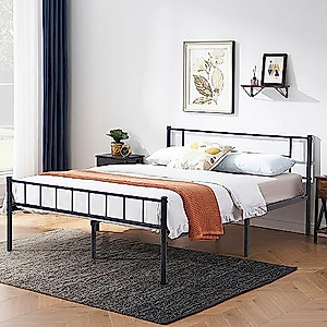 Queen Bed Frame, Metal Bed Frame Queen Size with 12 Inch Under-Bed Storage & Strong Metal Slats Support, Black Queen Bed Frame with Headboard and Footboard, No Box Spring Needed & Anti-Slip, Black