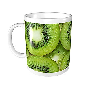 BAFAFA Slices of Fresh Ripe Green Kiwi Printed Coffee Mugs Porcelain Coffee Cups With Handle Insulated Coffee Glass Ceramic Mugs for Tea Latte Cappuccino Cocoa