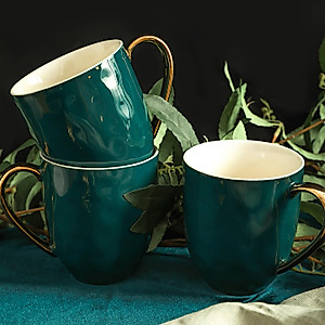 Stone Lain Porcelain 16 Piece Dinnerware Set, Service for 4, Green and Golden Rim