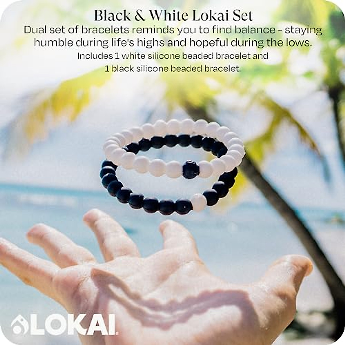Lokai Silicone Beaded Bracelets for Women & Men - Couples Bracelets, Black & White Matching Bracelets - Small, 6 Inch Circumference - Jewelry Fashion Bracelet Slides-On for Comfortable Fit
