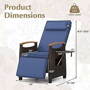 VcJta Elegant Patio Reclining Chair Set with Adjustable Back and Footrest, Wicker Design, includes Convenient Flip Side Table