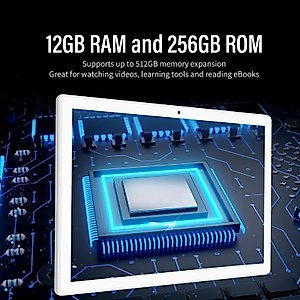 Acogedor 2 in 1 Tablet, 10.1 Inch Gaming Tablet with BT Keyboard, 12GB RAM 256GB ROM, 8 Core CPU, 12+24 MP Dual Cam, Support 5G WiFi, Business Tablet for Android 11.0 (White)