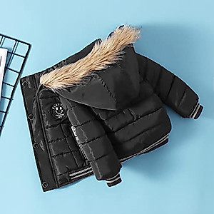 MODNTOGA Toddler Baby Boys Autumn Winter Down Jacket Coat Warm Padded Thick Outerwear Clothes Snowsuit Fleece (Black, 2XL(3-4 Years)